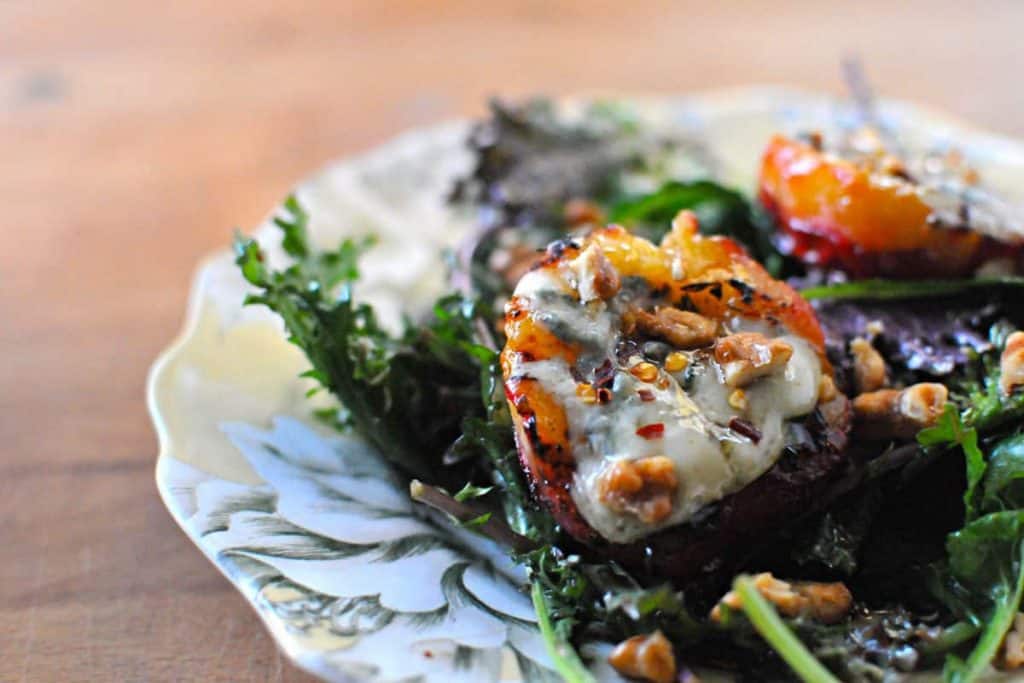 Gorgonzola Grilled Plums with Maple Syrup & Chilies - the pig & quill