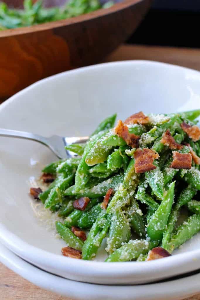 Snap Pea, Parmesan & Bacon Salad with Dijon Dressing - the pig & quill