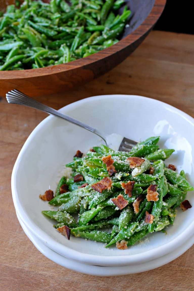 Snap Pea, Parmesan & Bacon Salad with Dijon Dressing - the pig & quill