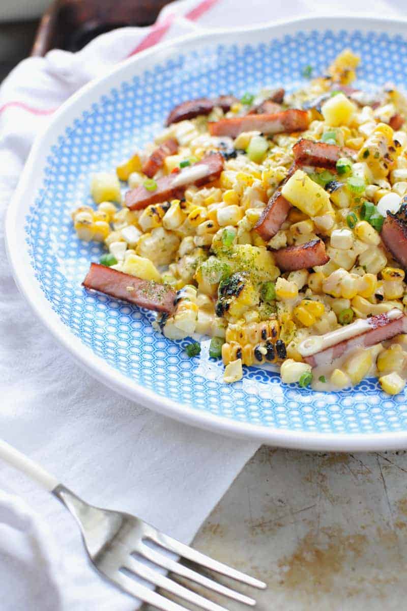 Hawaiian Street Corn with SPAM + Pineapple (gluten-free) - the pig & quill