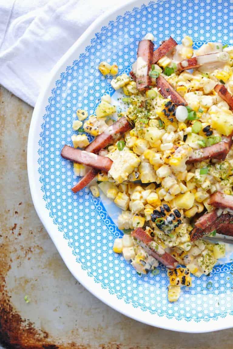 Hawaiian Street Corn with SPAM + Pineapple (gluten-free) - the pig & quill