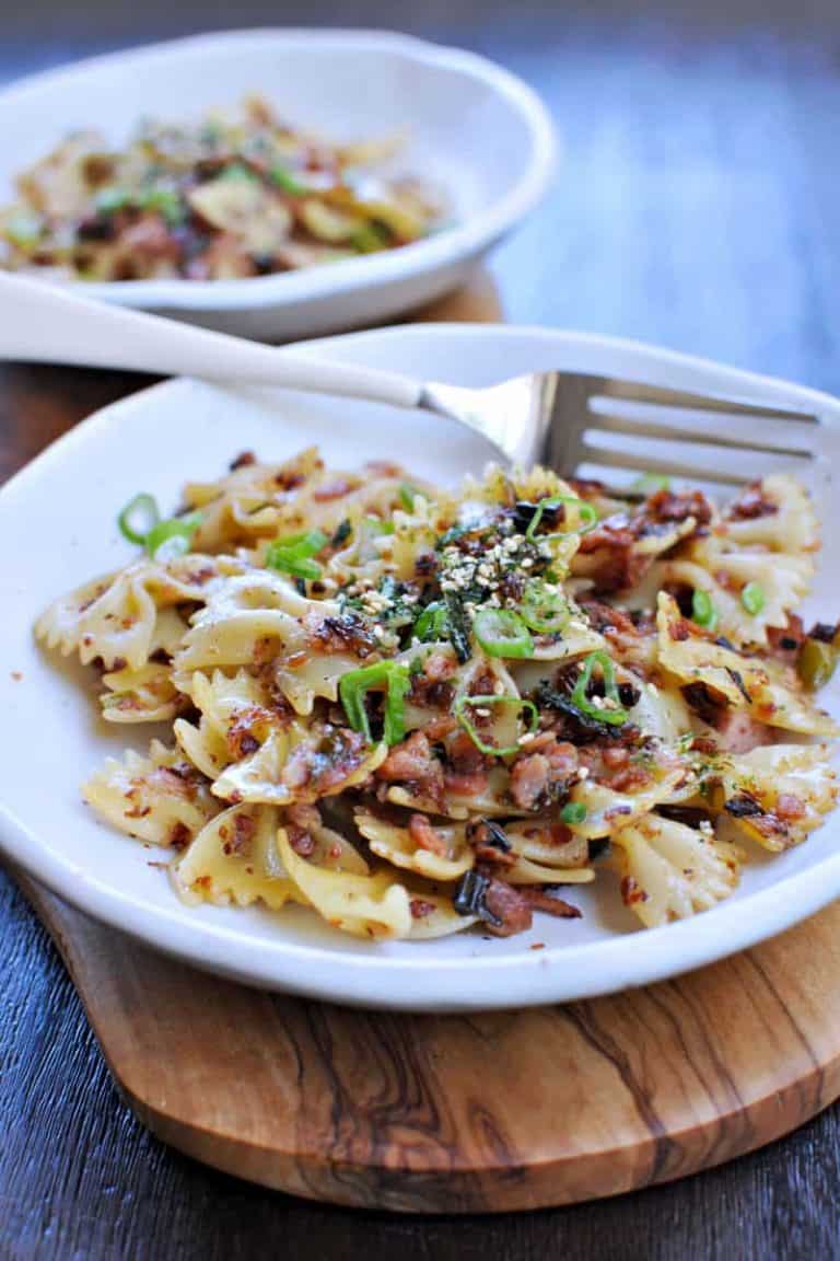spicy caramelized spam + scallion pasta - the pig & quill