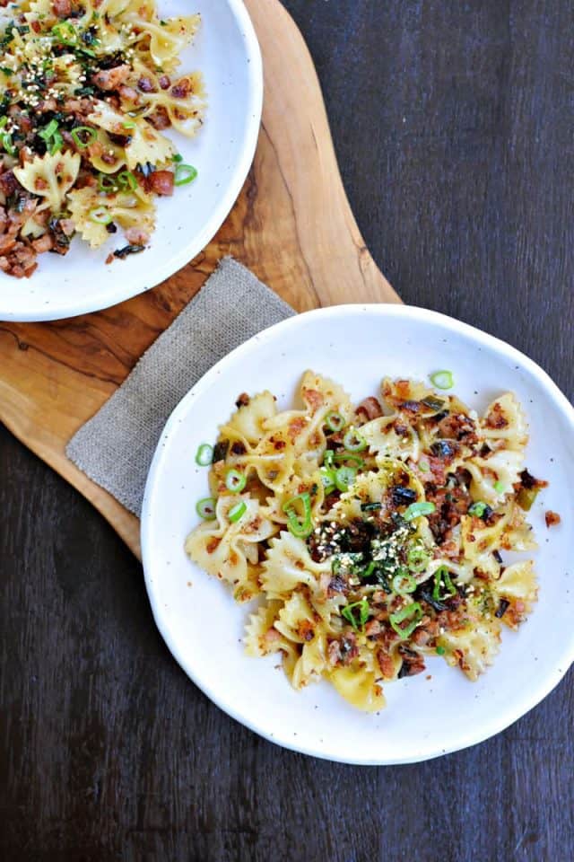 spicy caramelized spam + scallion pasta - the pig & quill