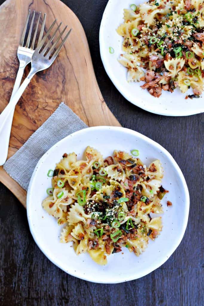spicy caramelized spam + scallion pasta - the pig & quill