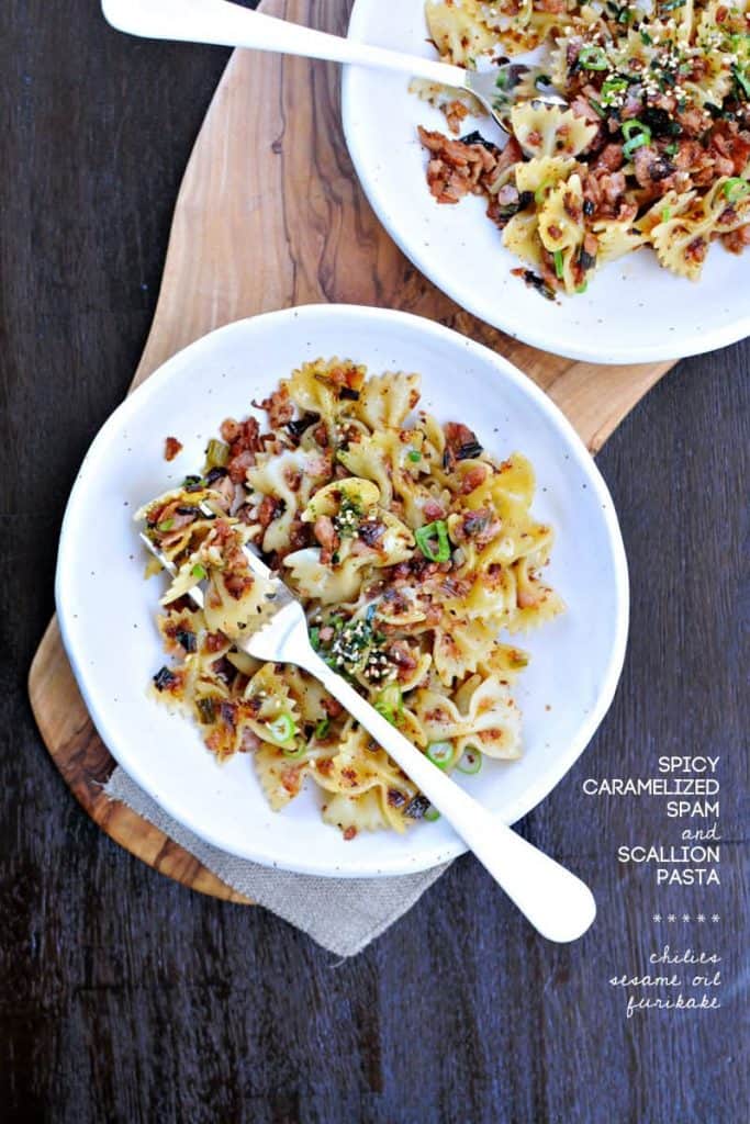 spicy caramelized spam + scallion pasta - the pig & quill