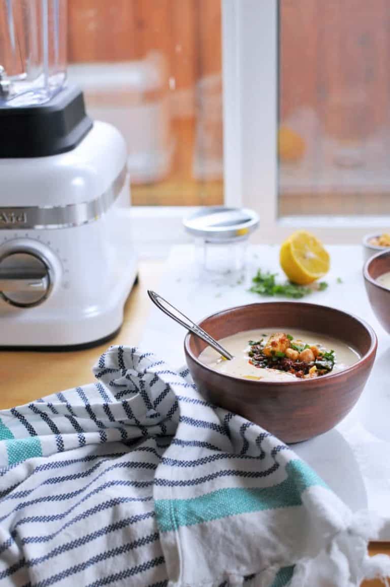 Creamy Hummus Soup with Crispy Soyrizo Gremolata (Vegan) - the pig & quill