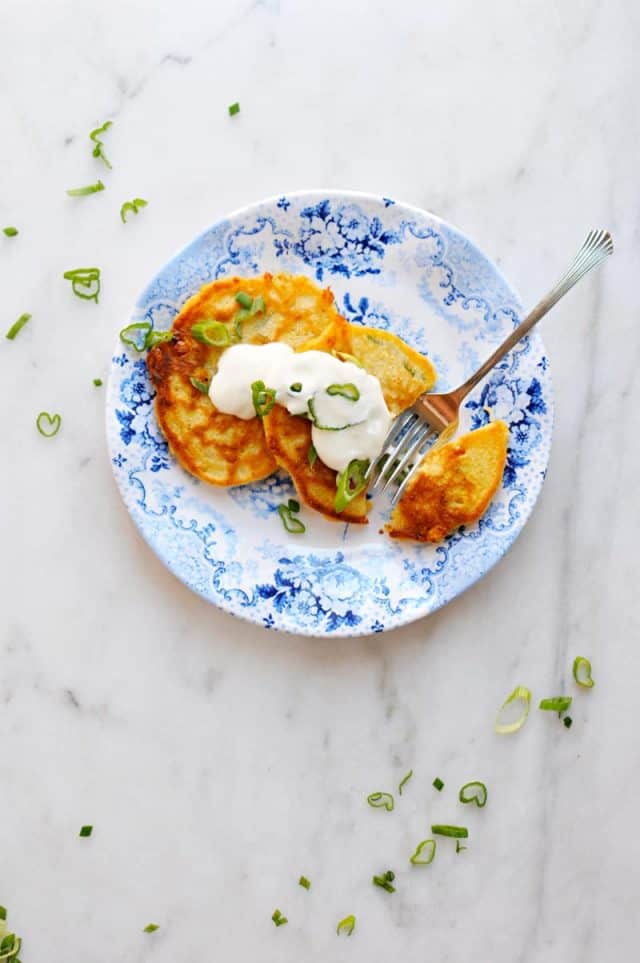Cheesy Corn + Scallion Cakes (with Maple'd Greek Yogurt) - the pig & quill