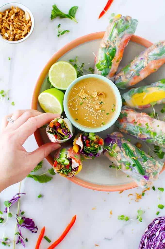 Fresh Lobster Spring Rolls with Easy Peanut Dipping Sauce - the pig & quill