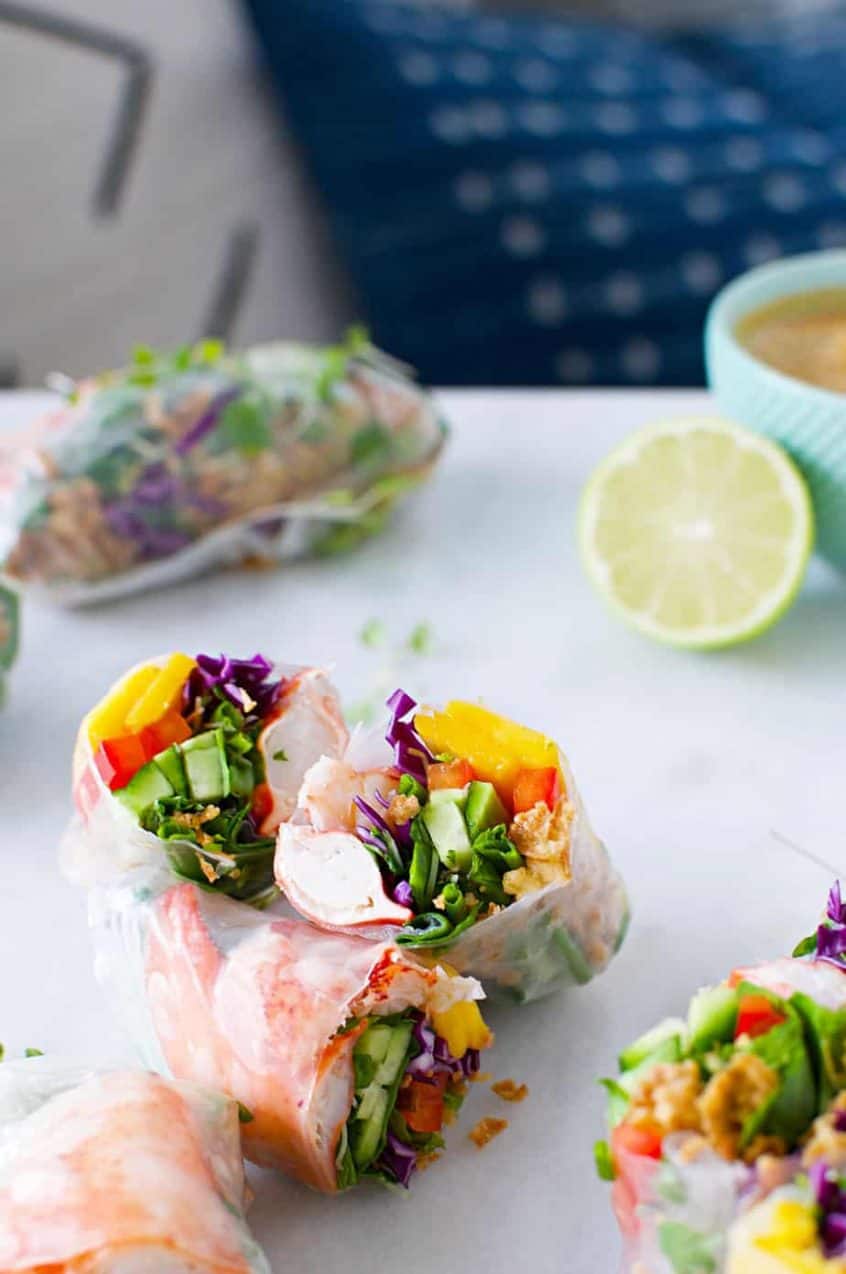 Fresh Lobster Spring Rolls with Easy Peanut Dipping Sauce - the pig & quill