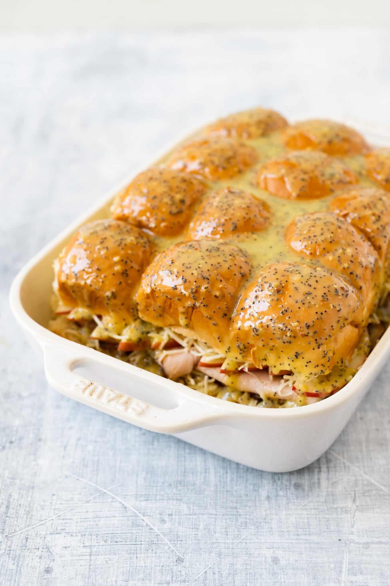 Baked Cheddar, Apple + Smoked Turkey Sliders - the pig & quill