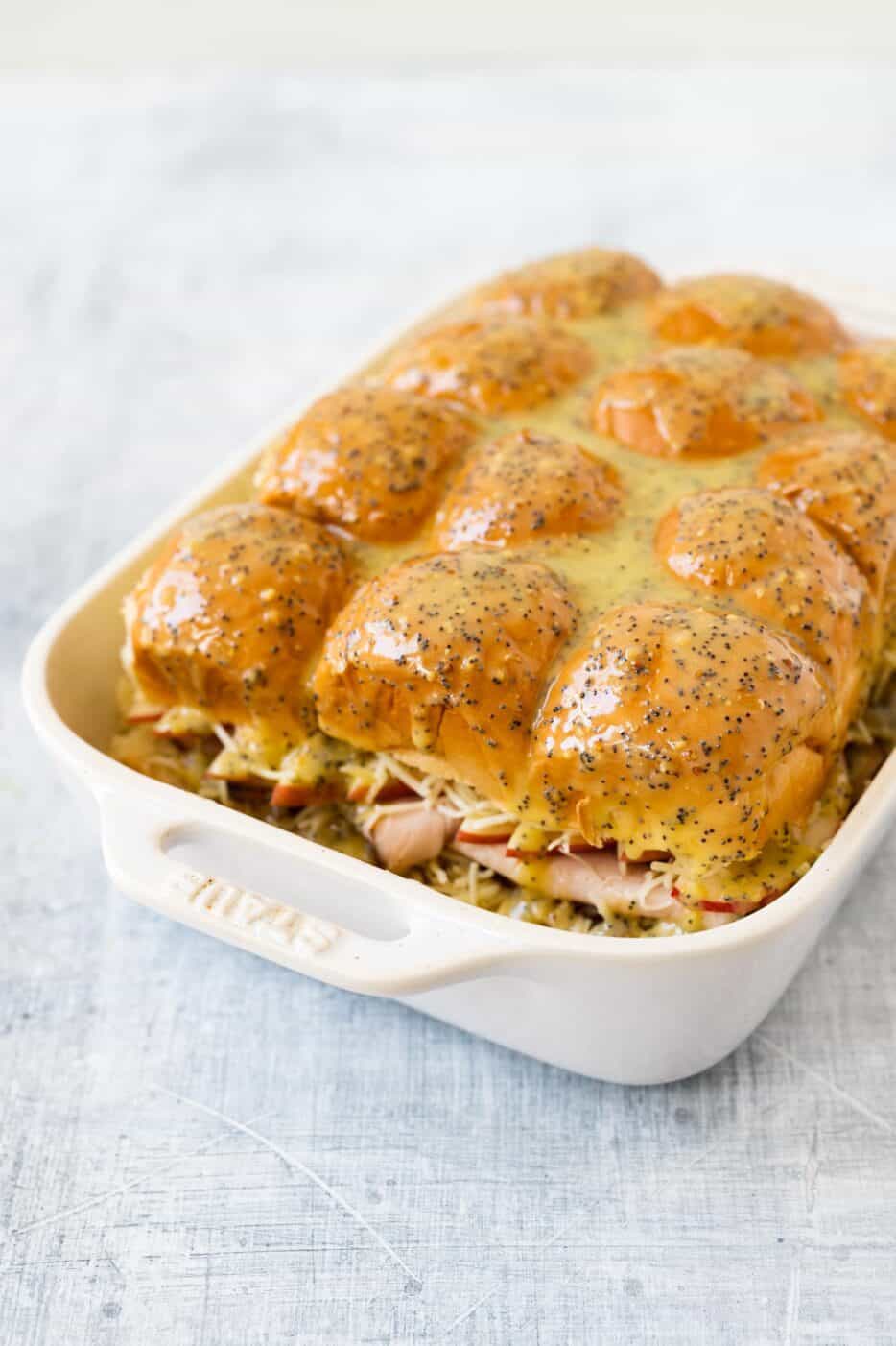 Baked Cheddar, Apple + Smoked Turkey Sliders - the pig & quill